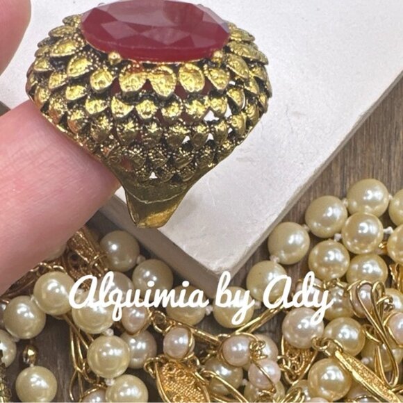 Alquimia | Jewelry | Statement Maximalist Gold Jewel Tone Dome Ring ...
